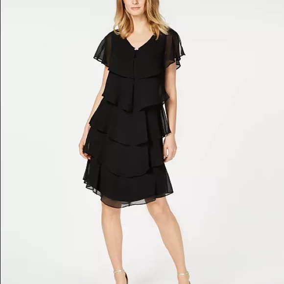 Dresses | Sl Fashions Tiered Rhinestone Capelet Dress | Poshmark